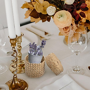 Zerodeko Seagrass Basket with Lid Mini, Handmade Woven Flower Basket With Lid Wicker Shelf Basket Bin Woven Storage Box Small Storage Favor Box Woven Seagrass Basket