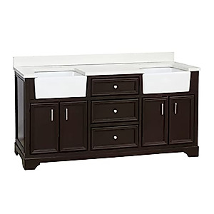 Kitchen Bath Collection Zelda 72-inch Double Farmhouse Vanity (Quartz/Chocolate): Includes Chocolate Cabinet with Stunning Quartz Countertop and White Ceramic Farmhouse Apron Sinks