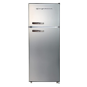 Frigidaire EFR753-PLATINUM EFR753, 2 Door Apartment Size Refrigerator with Freezer, Retro Chrome Handle, cu ft, Platinum Series, Stainless Steel, 7.5, Silver