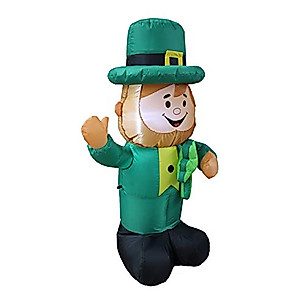 4 Foot Tall Saint Patrick's Day Inflatable Green Leprechaun Holding Shamrock Pre-Lit LED Lights Cute Lucky Outdoor Indoor Holiday Blow up Lighted Yard Decoration