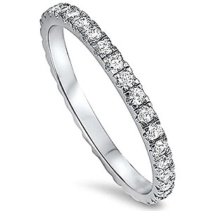Oxford Diamond Co New Round Cubic Zirconia Eternity Style Band .925 Sterling Silver Ring Size 6