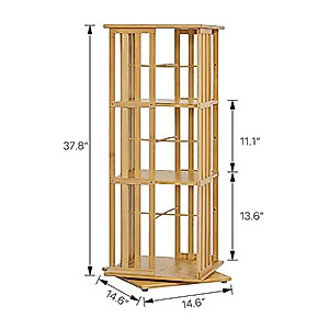 MoNiBloom 3-Tier Corner Book Shelf, 360° Bamboo Rotating Storage Display Rack Standing Shelves with Open Design Shelving for Living Room Study Room Office, Natural