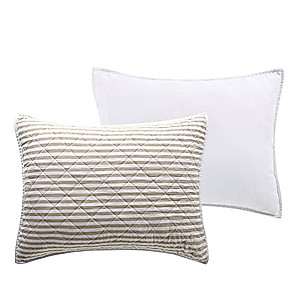 SHALALA King Size Quilt Sets,Kahki and White Striped Quilt Bedding Set,Soft Microfiber Bedspread and Coverlet with 2 Decorative Pillowsfor All Season (King,5pcs,106inches x 96inches)