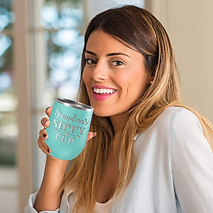 Grandmas Sippy Cup Gift for Women Birthday on Seafoam 12 oz Insulated Wine Tumbler