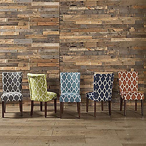 HomePop Parsons Classic Upholstered Accent Dining Chair, Set of 2, Teal and Cream Geometric