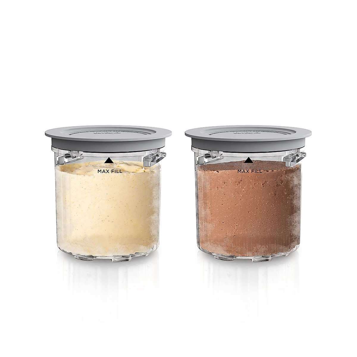 Ninja CREAMi Breeze Pints 2 Pack, Compatible with NC100 & NC200 Series CREAMi Ice Cream Makers, Genuine Ninja Pint, BPA-Free & Dishwasher Safe, Grey Lids, 1 Pint Each, Clear/Grey, XSKNC1PNT2