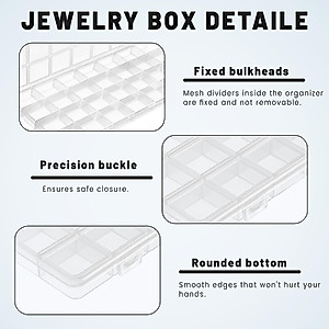 Realand 4Pcs 28 Grids Bead Organizer Box, Craft Organizers and Storage, Clear Bead Storage Containers with Fixed Dividers for Fishing Tackle Jewelry Screw Small Parts