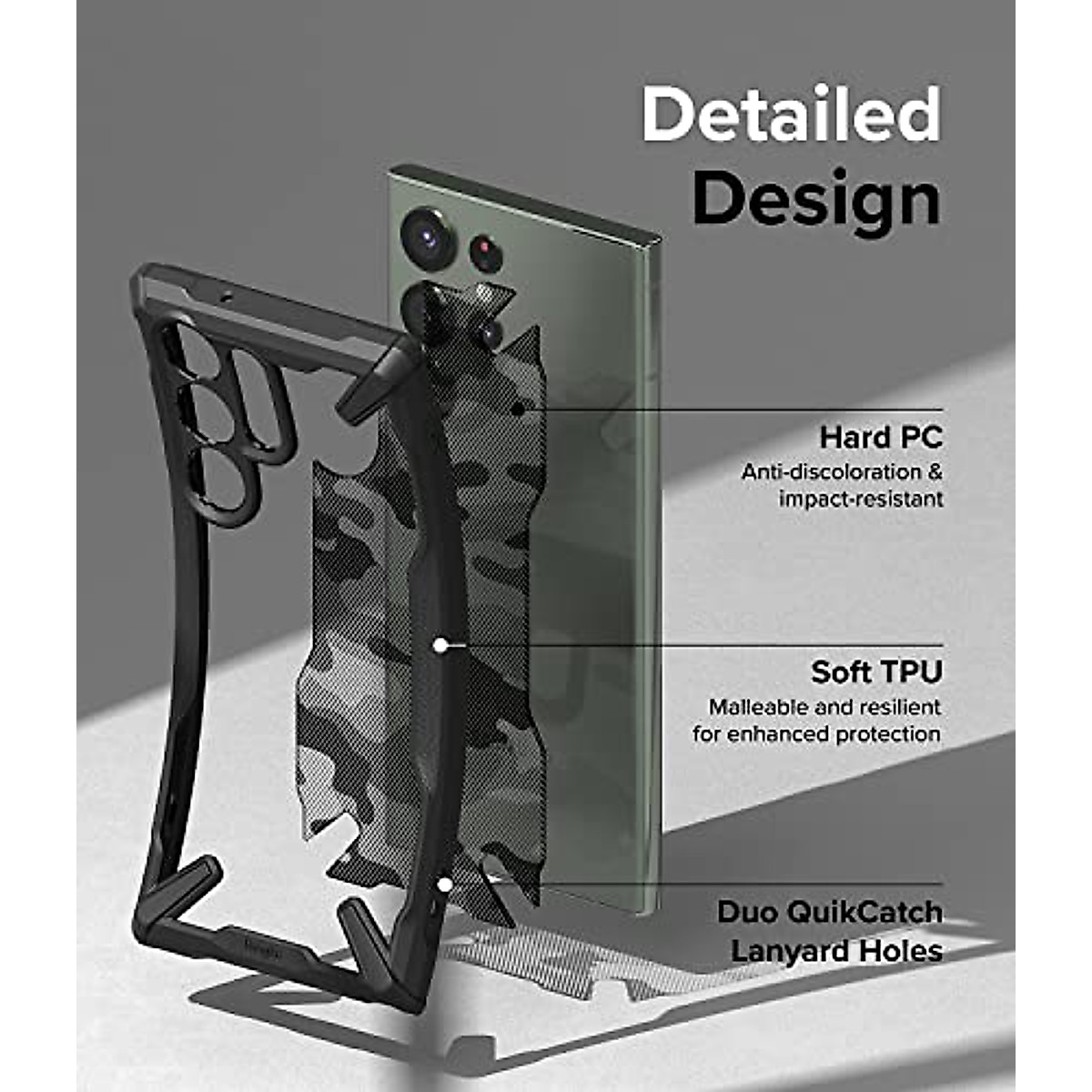 Ringke Fusion-X [Military Design] Compatible with Samsung Galaxy S23 Ultra 5G Case, Camouflage Hard Back Heavy Duty Shockproof Advanced Protective Bumper Cover - Camo Black