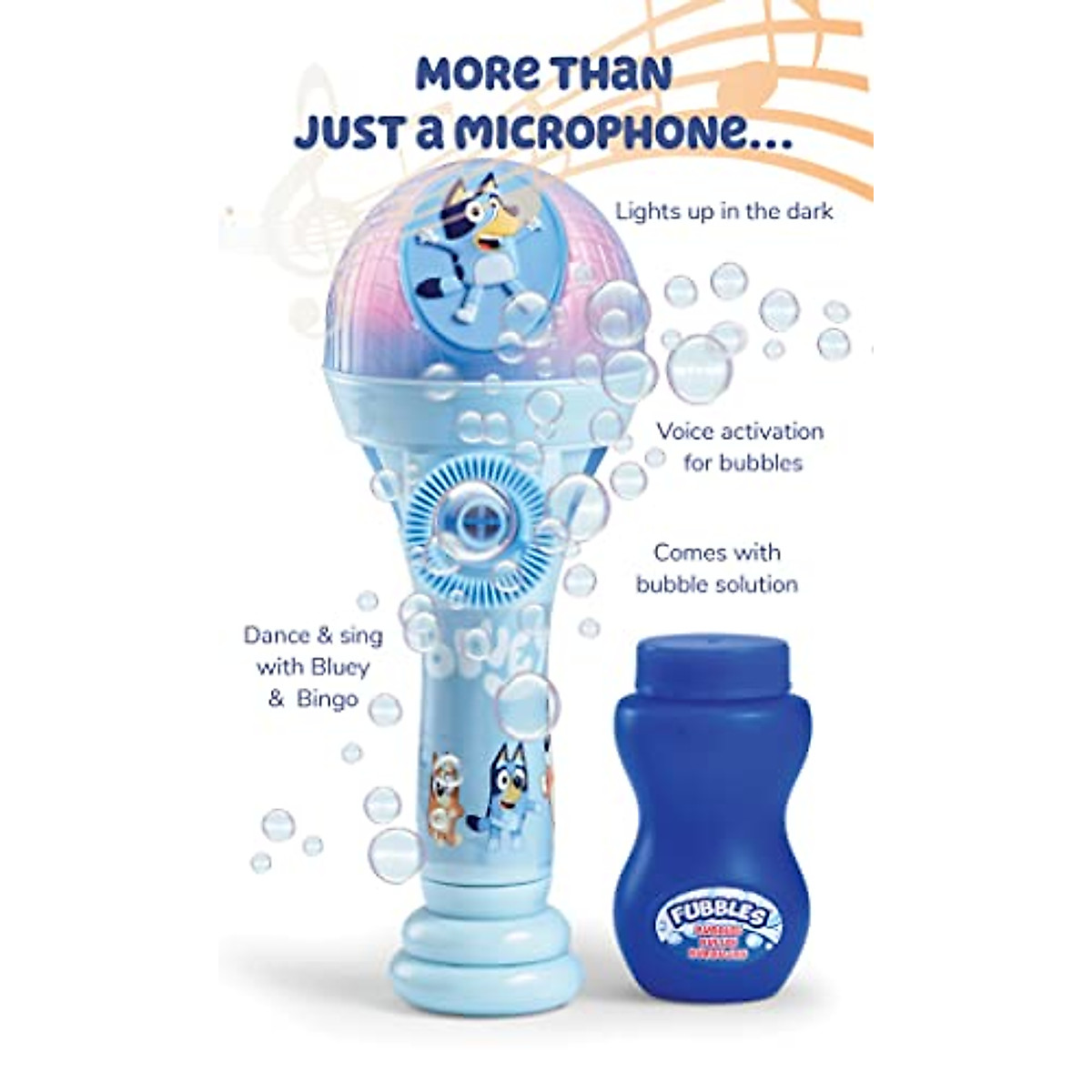 BLUEY Dance Mode Bubble Machine and Toy Microphone | Bluey Toy for Baby, Toddlers and Kids | Includes Bubble Solution