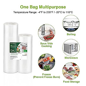 Bonsenkitchen Vacuum Food Sealer Rolls Bags, 2 Packs 8 in x 20 ft Storage Bags, BPA Free, Durable Commercial Customized Size Food Bags for Food Storage and Sous Vide Cooking