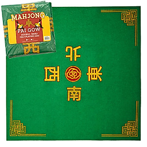 Mahjong and Pai Gow Poker Play Mat - 30" x 30" Green Felt Double Sided Mat - 2-n-1 Table Cover for Classic Chinese Tile Card Game - Slip Resistant Layout for Cards, Dominoes or Tiles - 2-4 Players