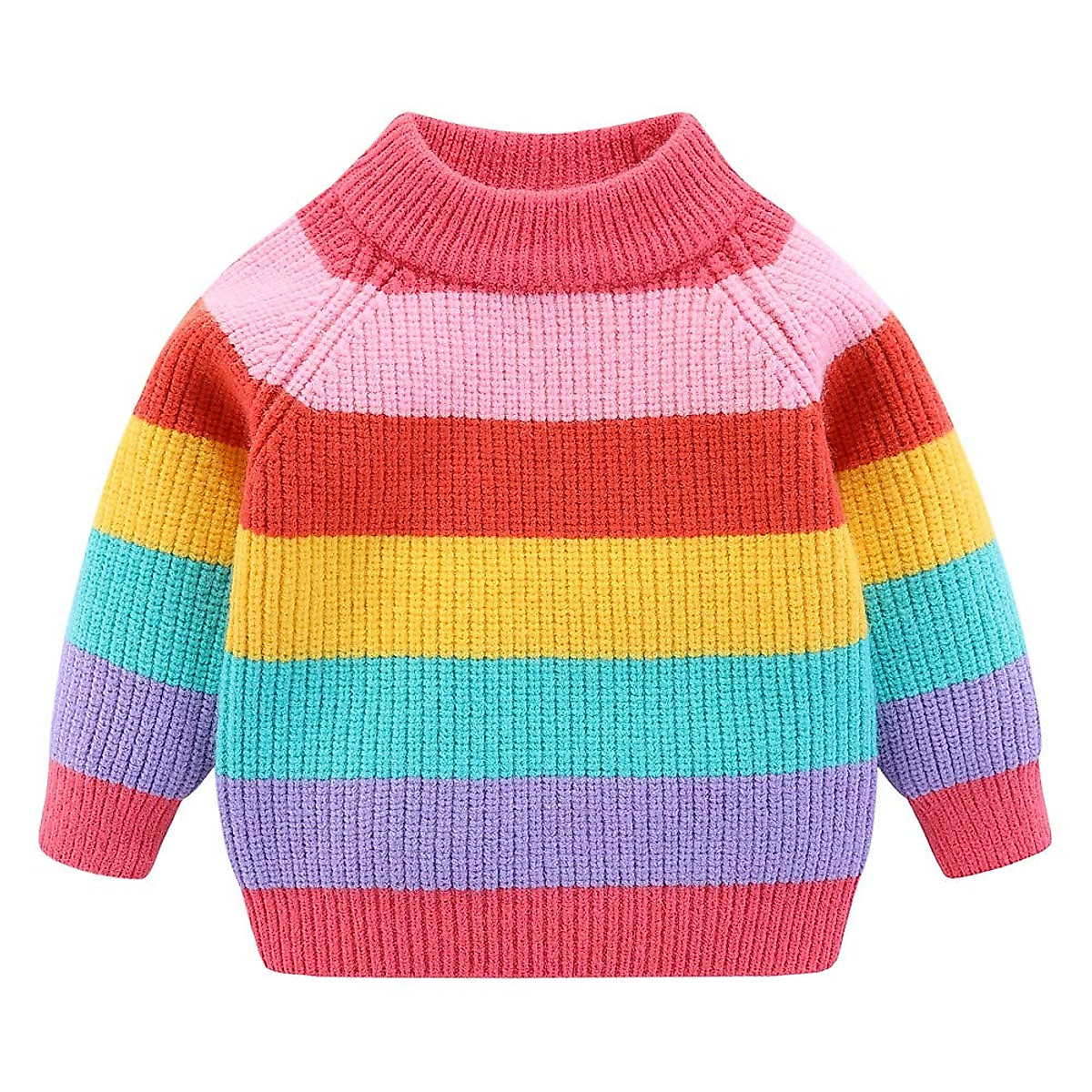 Mud Kingdom Fall Tops Baby Boys Girls Rainbow Stripes Ribbed Knit Color Block Long Sleeve Sweater Pink 12-18 Months