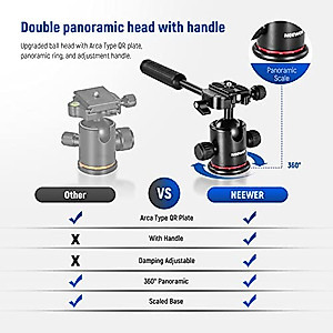 NEEWER 73.6" Horizontal Tripod with Multi Angle Center Column, Ball Head & Central Axis Platform, Heavy Duty Aluminum Camera Tripod Monopod 360° Pan 180° Tilt for Overhead/Macro Shots, Max Load 22lb