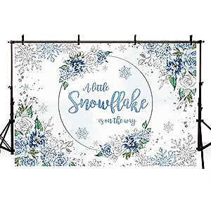 AIBIIN 7x5ft Winter Snowflake Baby Shower Backdrop for Baby Blue Silver Snowflake Floral Wonderland Photography Background Oh Baby Christmas Xmas Party Decoration Banner Supplies Photo Booth Studio