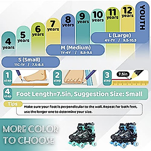 LIRENGUI Boys Skates, Kids Roller Skates for Boys with All Wheels Lighting Up, Girls Roller Skates for Fun Illuminating, Black n Blue Adjustable Roller Skates (Size 1-4)