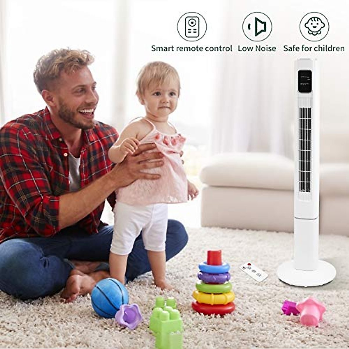 Kismile 36'' Tower Fan with Remote, Oscillating Quiet Cooling Fan, Bladeless Standing Fan with 3 Modes, Built-in Timer, LCD Display for Home/Office (White, 36 Inch) (47 inch, White)