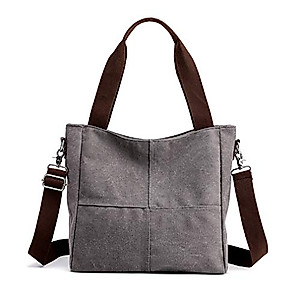 Women's Canvas Shoulder Bags Tote Purses Satchel Work Shopping Crossbody Bag (Grey)
