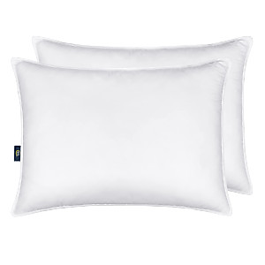 Serta Down Illusion Soft Hypoallergenic Soft/Medium Bed Pillows for Side, Stomach or Back Sleepers (2 Pack), Queen, White