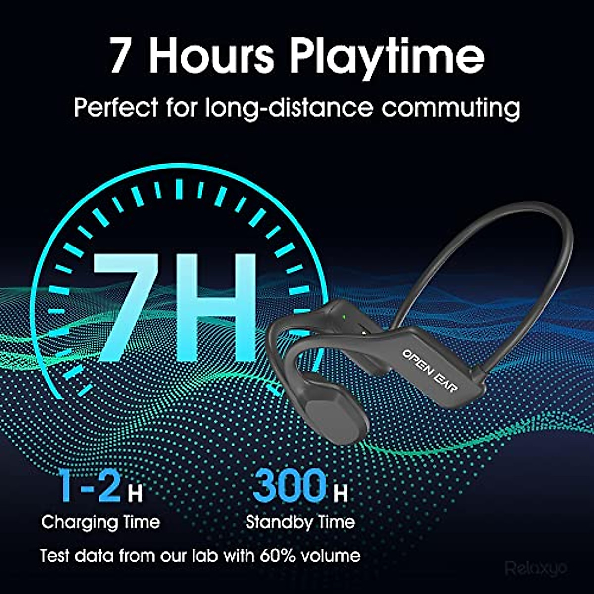 Open Ear Air Conduction Headphones, Music Earphones Wireless Bluetoeth 5.2 Headset with Up to 7 Hours Playtime Built-in ENC Mic, Hi-Fi Sound Lightweight for Home Office Commute Indoor Use(Black)