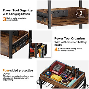 Utility Tool Storage on Wheel-Rolling Cart Organizer Power Tool Storage with Charging Station Garage Tool Box Holder Heavy Duty Tool Organization-Cart Drill Set Batteries Hanging Stand for Men Gift