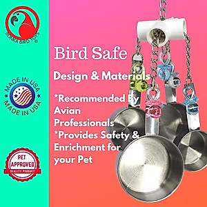 Bonka Bird Toys Clacker Colorful Durable Stainless Steel Pullable Parrot Macaw African Grey Cockatoo (Single Clacker, White)