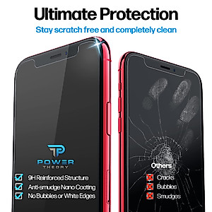 Power Theory Designed for iPhone 11, iPhone XR Screen Protector Tempered Glass [9H Hardness], Easy Install Kit, 99% HD Bubble Free Clear, Case Friendly, Anti-Scratch, 2 Pack