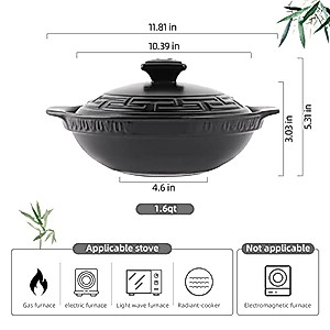 Clay Pot For Cooking, Korean Stone Pot With Lid,Ceramic Casserole Hot Pot Bibimbap And Soup,Clay Pot Serves 2-3 People