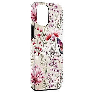 iPhone 14 Pro Max Case Flower Printed Butterfly Cover Protective Cover Phone Case