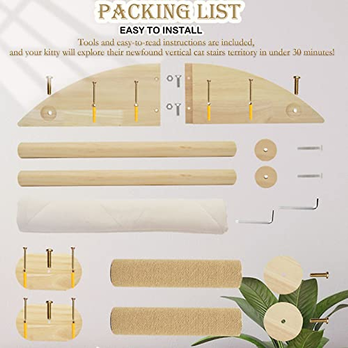 Cat Wall Shelves, Cat Hammock Wall Mounted Shelf with 2 Steps Cat Climbing Shelf and Sisal Cat Rope Scratching Post Cat Wall Furniture Cat Bridge Ladder Wooden Cat Wall Bed up to 20 lbs