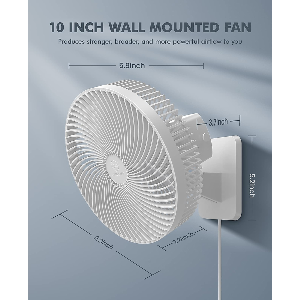LEMOISTAR 10 Inch Wall Mounted Fan with Remote Control, 90°Oscillating, High Velocity 4 Speeds, Timer, Adjustable Tilt, 70Inch Cord, Ultra Quiet,for Bedroom Garage RV Office Home-White