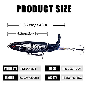 HENGJIA Topwater Fishing Lures for Bass Fishing with Storage Box, Floating Popper Fishing Lure for Bass Catfish Pike Perch, Floating Pencil Bass Bait with Rotating Tail Freshwater or Saltwater