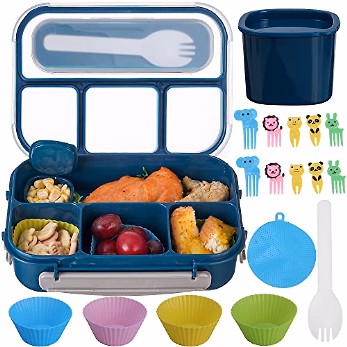 ZPIMY Bento Box Adult Lunch Box, Lunch Box Kids, 1300ML Kids Lunch Box Adult with 4 Compartment, Lunch Box Containers for Adults/Kids/Toddler, Microwave/Dishwasher/Freezer Safe (Blue)