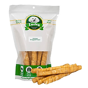Lucky Premium Treats Chicken Wrapped Dog Treats – Retriever Size - USA Made Raw Hide Sticks for Large Size Dogs – Long Lasting, Preservative Free Dog Treat – 17 Chews
