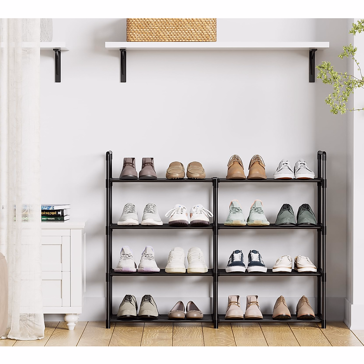 FIDUCIAL HOME 4 Tiers Metal Shoe Rack Organizer 16 Pairs Sturdy Shoe Stand for Closet Entryway, Stackable