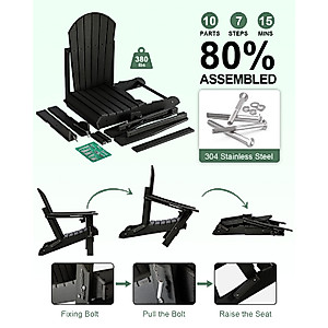 Withniture Folding Adirondack Chairs Set of 2, HDPE Adirondack Chair Wood Texture Plastic Adirondack Chairs with Cup Holder, Weather Resistant Fire Pit Chairs for Backyard Deck