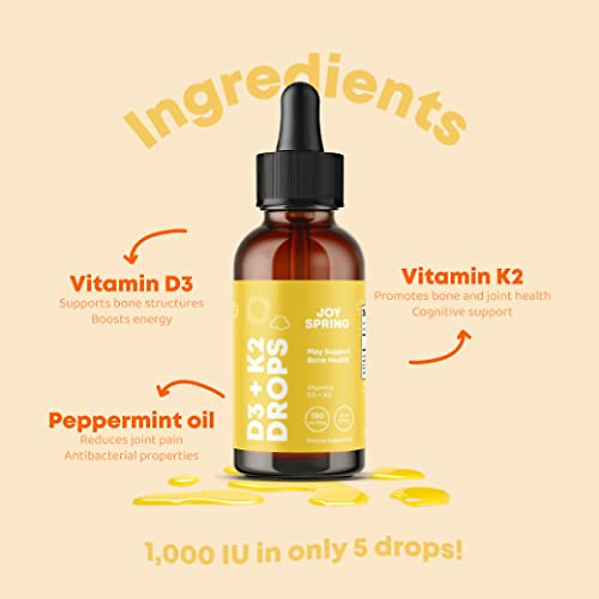 Children Vitamin D Drops - Kids Vitamin D Liquid - Vitamin D3 K2 Drops for Kids May Support Strong Bones and Healthy Immune System - Liquid Vitamin D for Kids & Children - 180 Servings