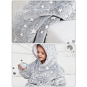 KFUBUO Wearable Blanket Hoodie for Kids Toddlers Sherpa Blanket Sweatshirt With Pocket Cute Hoodies 2-6 Year Old Girl Boy Birthday Gifts Glow in The Dark Stars