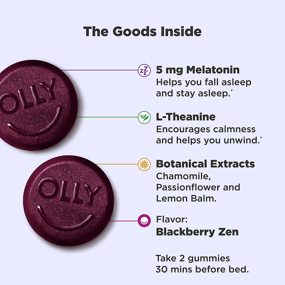 OLLY Extra Strength Sleep Gummy, Occasional Sleep Support, 5 mg Melatonin, L-Theanine, Chamomile, Lemon Balm, Sleep Aid, BlackBerry - 50 Count