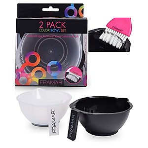 FRAMAR Color Bowl with Cleaner Set – Mixing Bowls – For Hair Color, Hair Bleach, Hair Dye, Coloring – Coloring Set – 2 Pack Bowls