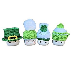 Handmade Marshmallow Mug Hats - St. Patrick's Day - Tiered Tray Decor 2.75x2.75 Size (Set of 4- Mug, Top Hat, White & Gold)