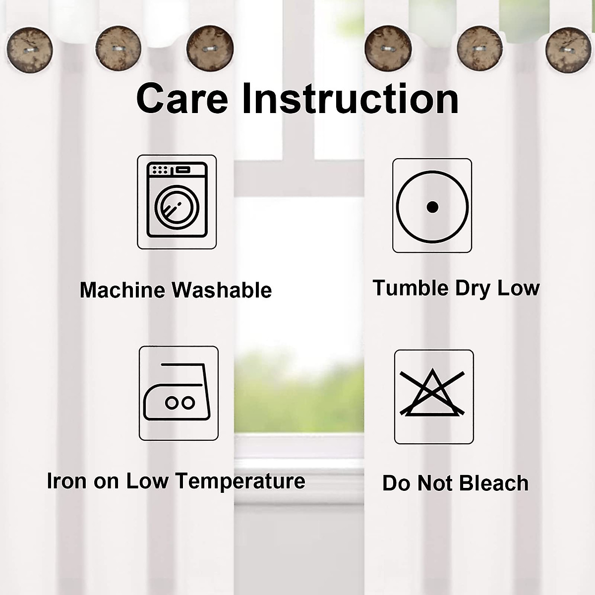 White Kitchen Curtains 36 Inch Cotton Blend Farmhouse Tier Curtains Tab Top Boho Rustic Button Curtains Light Filtering Small Window Curtain for Cafe Bathroom Bedroom Drapes 26''W x 36''L, 2 Panels