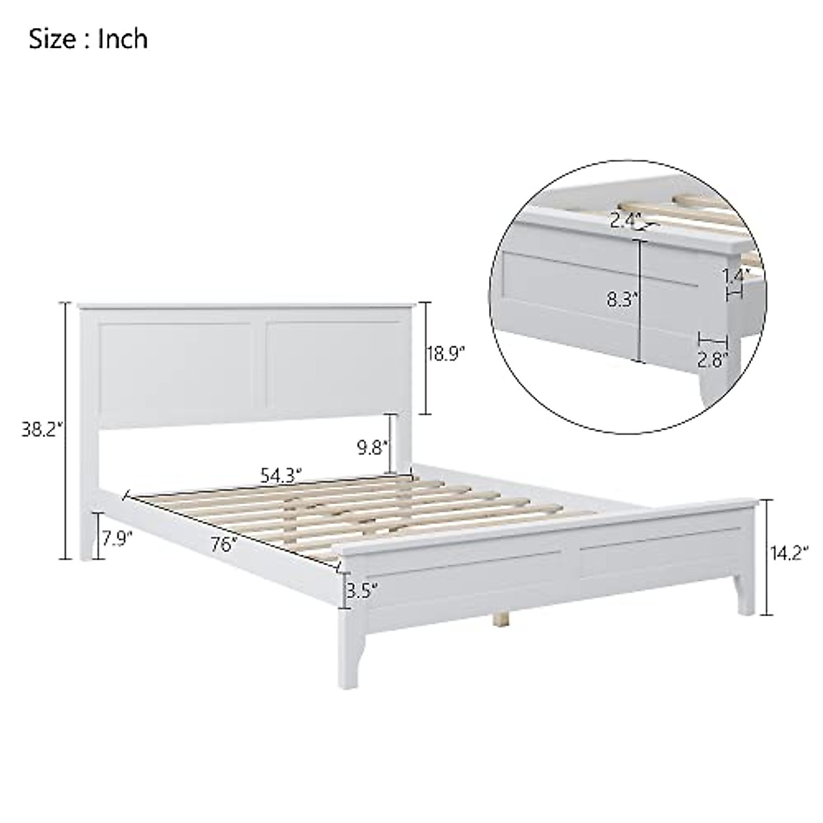 MERITLINE Full Size Platform Bed Frame with Headboard/Solid Wood Foundation with Wood Slat Support/No Box Spring Needed/Easy Assembly (White)