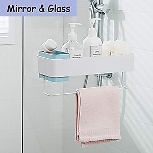 MORNITE Bathroom Organizer Mirror, Restroom Shelf Adhesive Wall Mount No Drilling Basket Rack Shelves Shower Caddy Blue