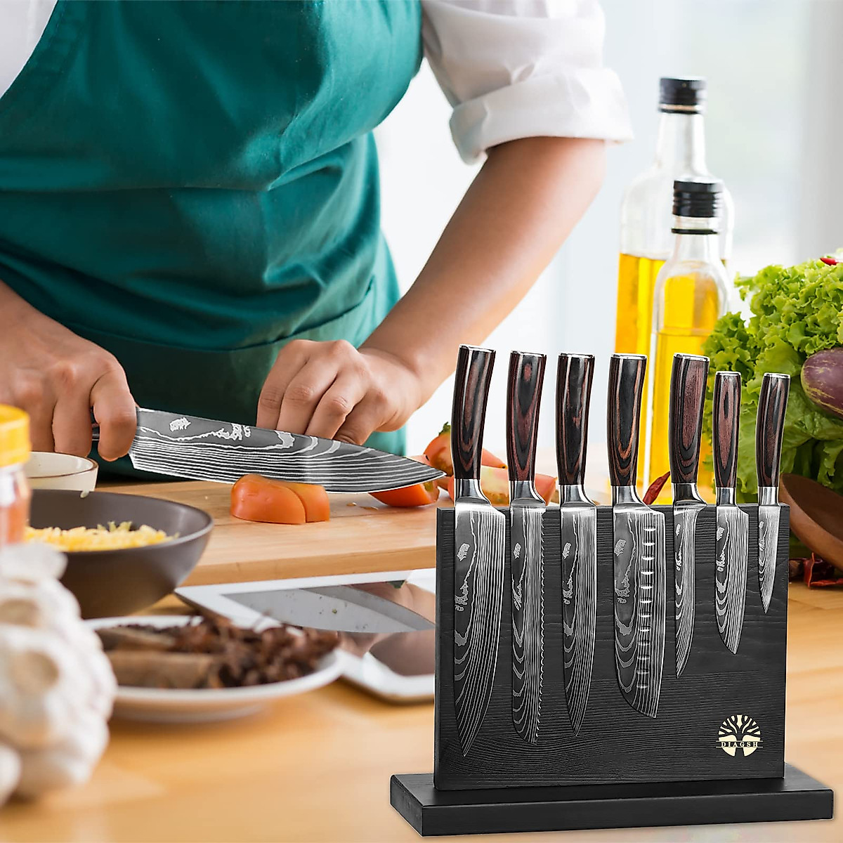 Diagsh 7-Piece Kitchen Knife Set with Magnetic Block - High Carbon Stainless Steel, Hand-Forged, Dishwasher Safe - Professional Kitchen Knives Set with Block, Versatile Knife Block Sets for Kitchen