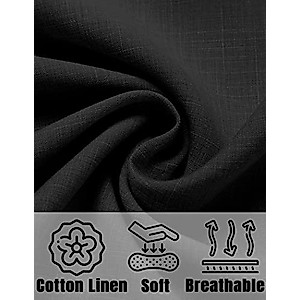 COOFANDY Men's Linen Shirts Short Sleeve Casual Shirts Button Down Shirt for Men Beach Summer Wedding Shirt Black