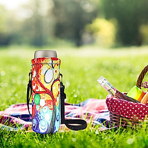 AUPET Water Bottle Carrier,Colorful Tree 500ML Water Sport Bottle Cover Pouch Insulated Soft Sleeve Holder Case +Shoulder Strap