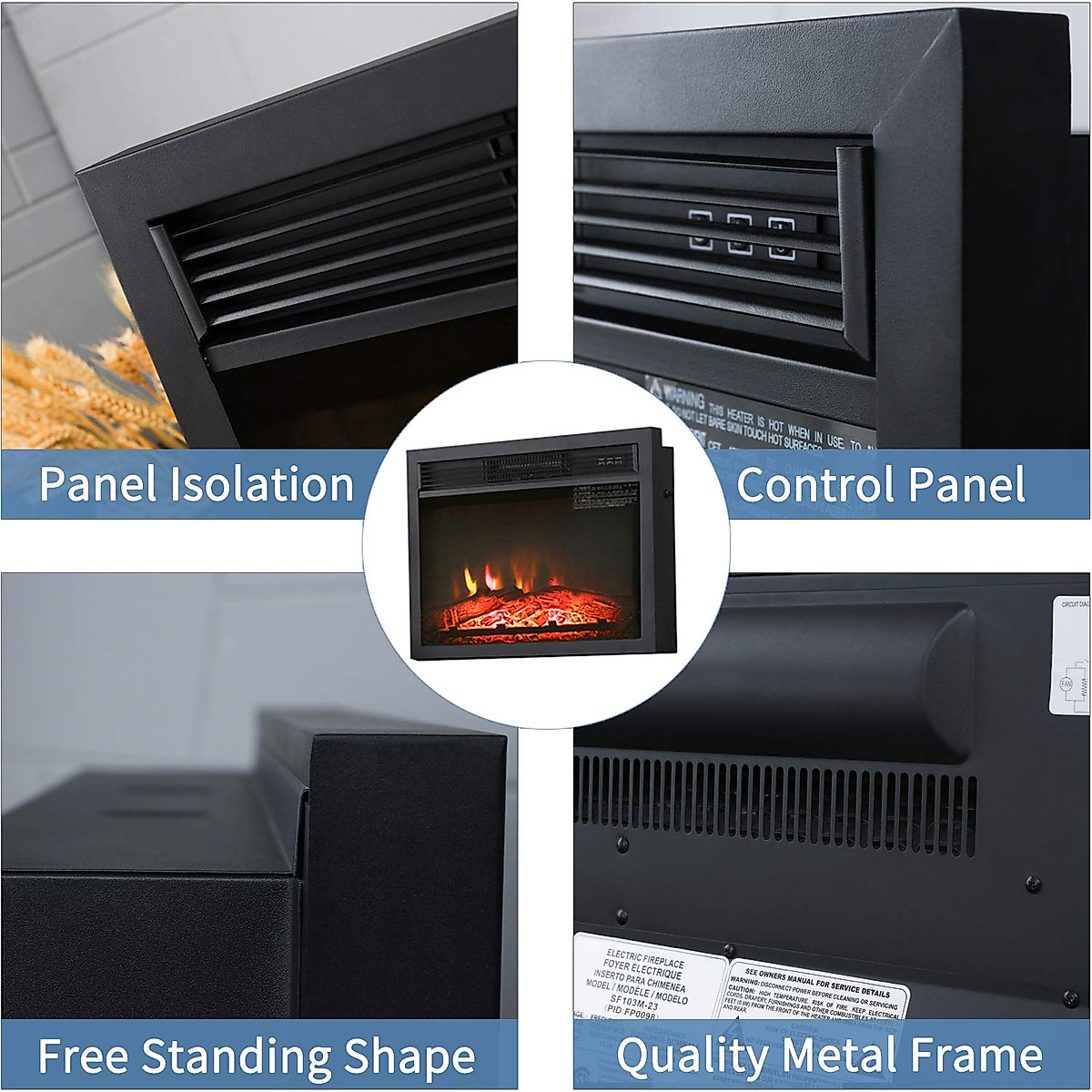 PatioFestival 24 Inch Electric Fireplace Insert 1400W Embedded&Freestanding Realistic Log Flame Effect Heater with Remote Control, 3 Adjustable Flame, Overheating Protection