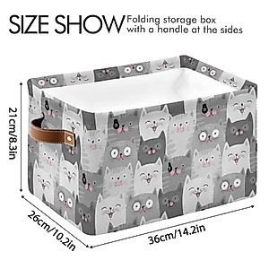DXTKWL Animal Cat Kitten Pattern Storage Basket Bin with Handles, Large Rectangular Storage Cube Collapsible Storage Box Organizer Decor for Kids Toys Nursery Shelf Closet Bathroom Basket 1 Pack