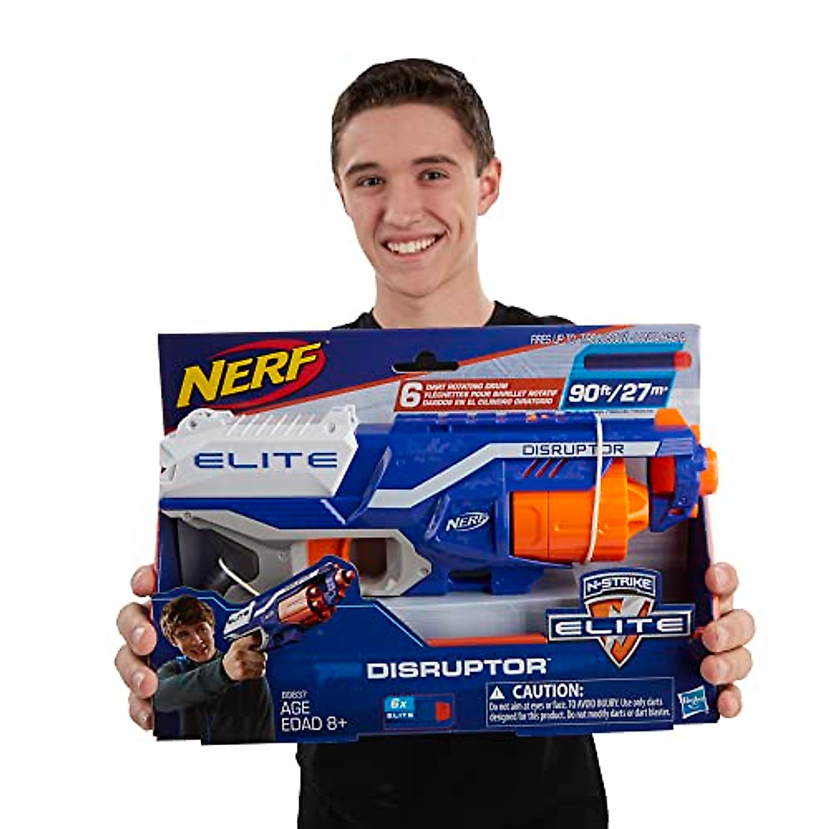 NERF Disruptor Elite Blaster - 6-Dart Rotating Drum, Slam Fire, Includes 6 Official Nerf Elite Darts - for Kids, Teens, Adults (Amazon Exclusive)