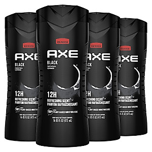 AXE Body Wash Black 4 Count 12h Refreshing Scent Cleanser Frozen Pear & Cedarwood Men's Body Wash with 100% Plant-Based Moisturizers 16 oz